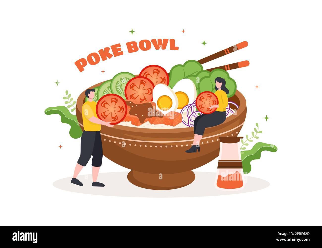 Hawaiian Dish Poke Bowl Food Template Hand Drawn Cartoon Flat ...