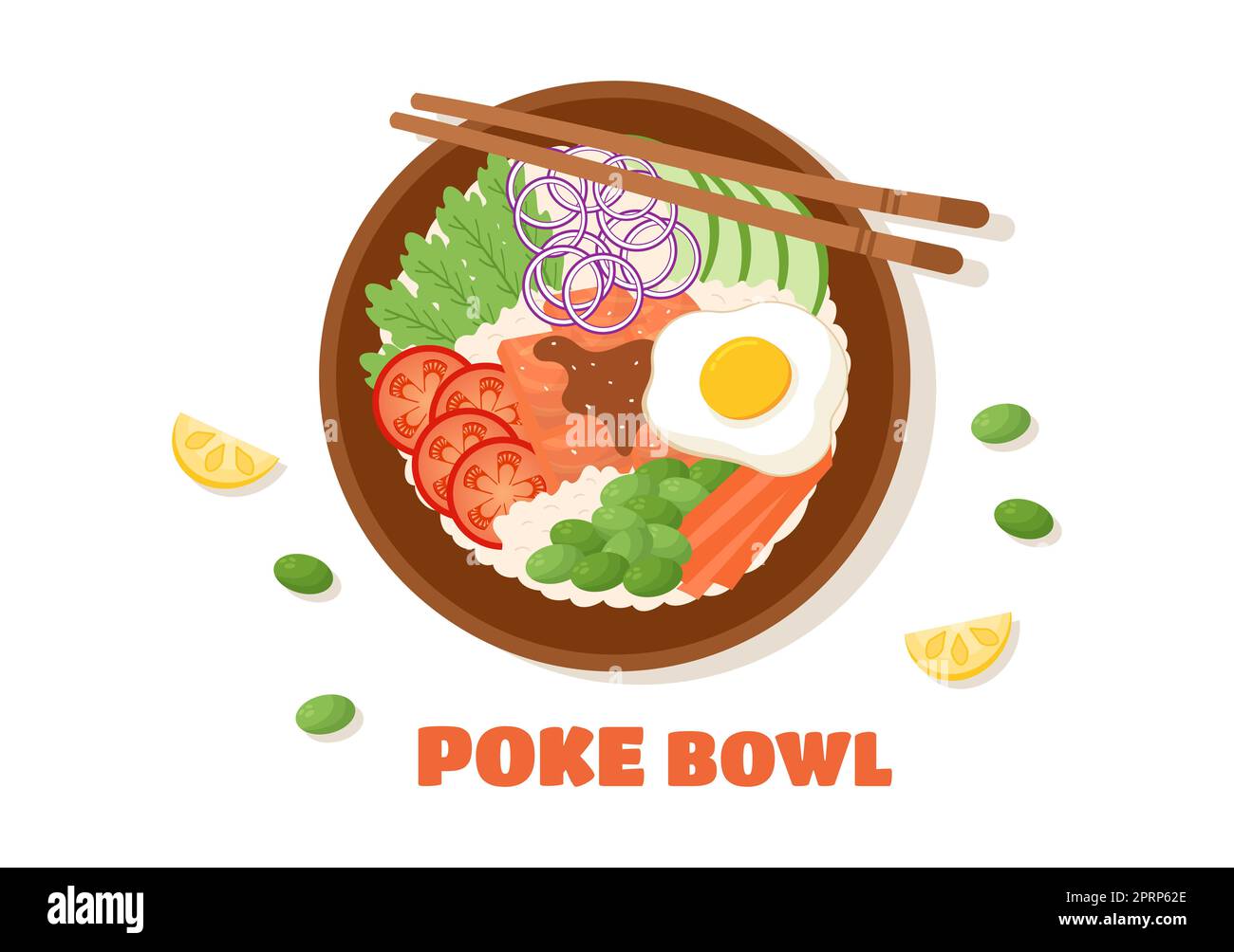 Hawaiian Dish Poke Bowl Food Template Hand Drawn Cartoon Flat ...
