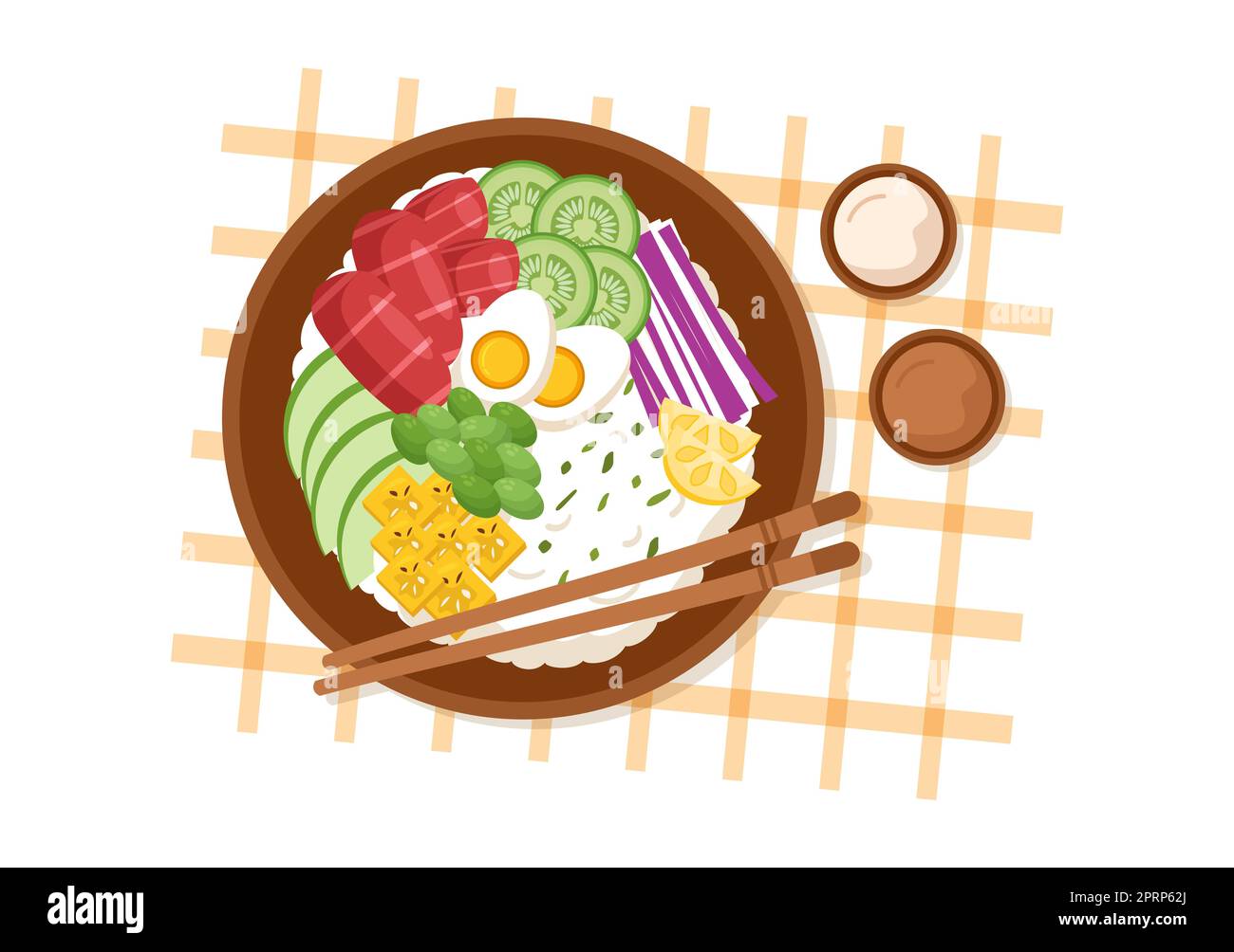 Hawaiian Dish Poke Bowl Food Template Hand Drawn Cartoon Flat ...