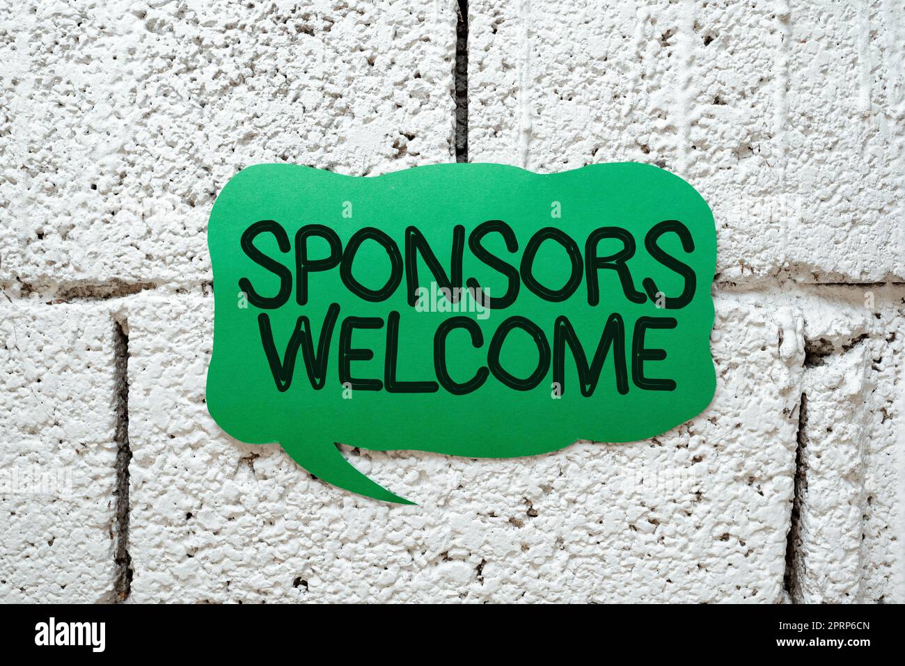 Hand writing sign Sponsors Welcomeannouncing that you accept investing ...