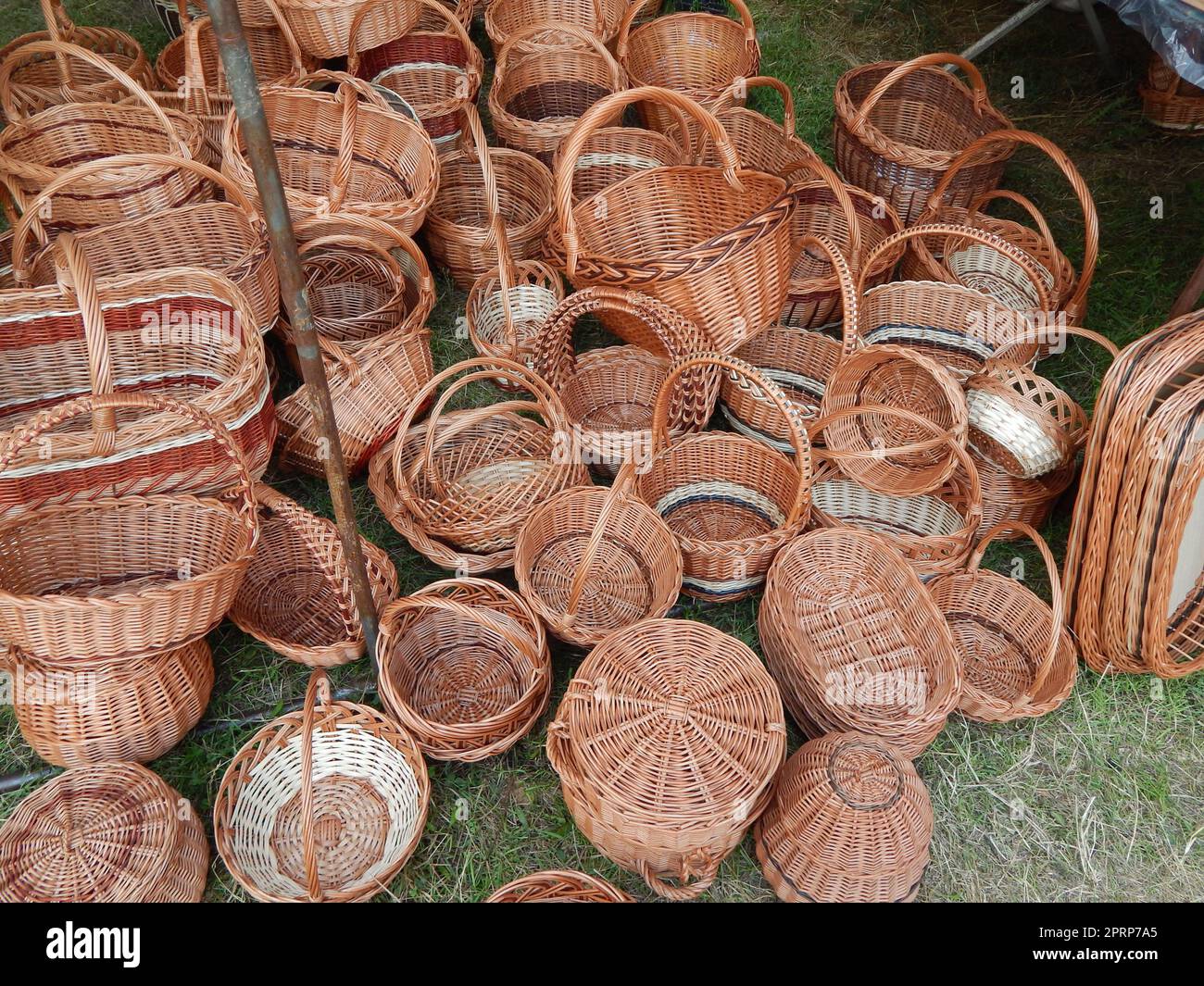 Set of baskets woven by hand and texture background Stock Photo - Alamy