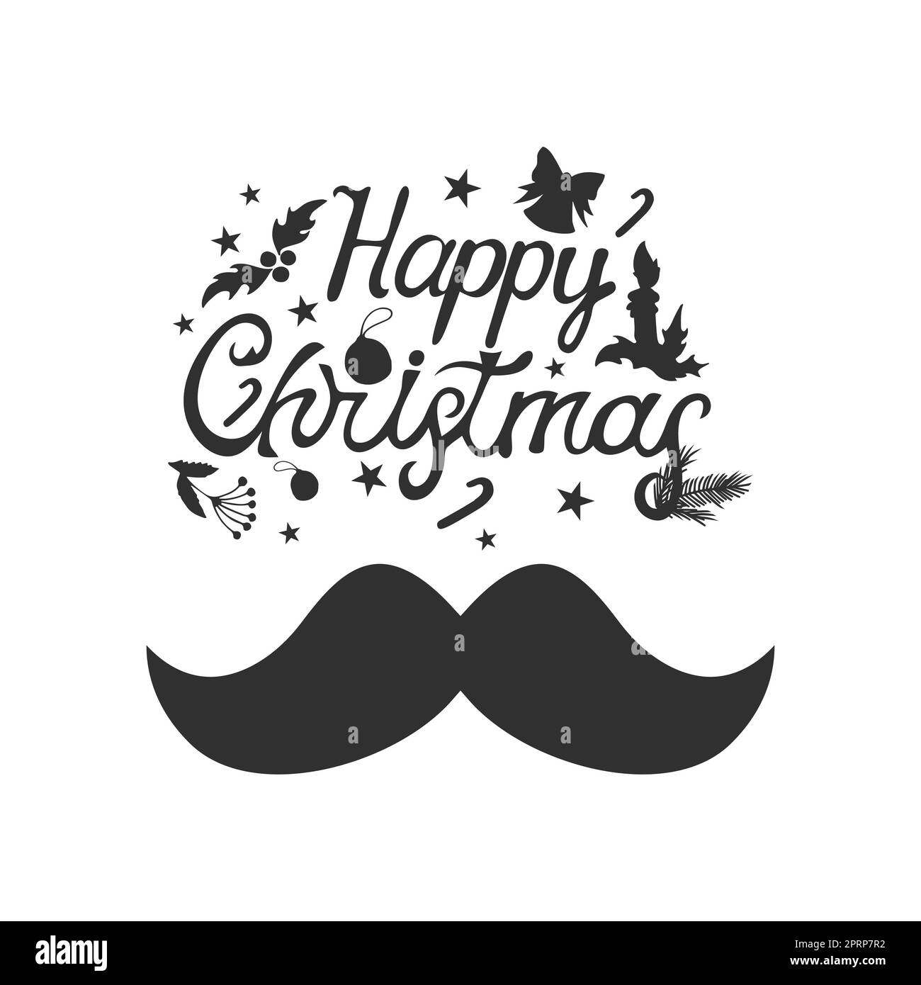 Black festive stylish mustache, Merry Christmas greeting on white ...
