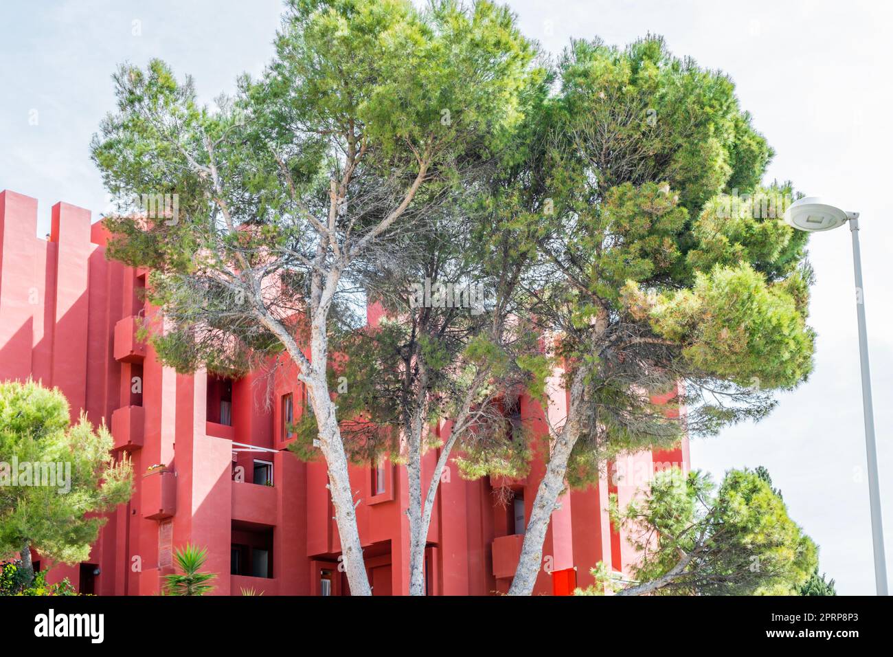 Geometric red building design. The red wall, La manzanera. Calpe, Spain ...