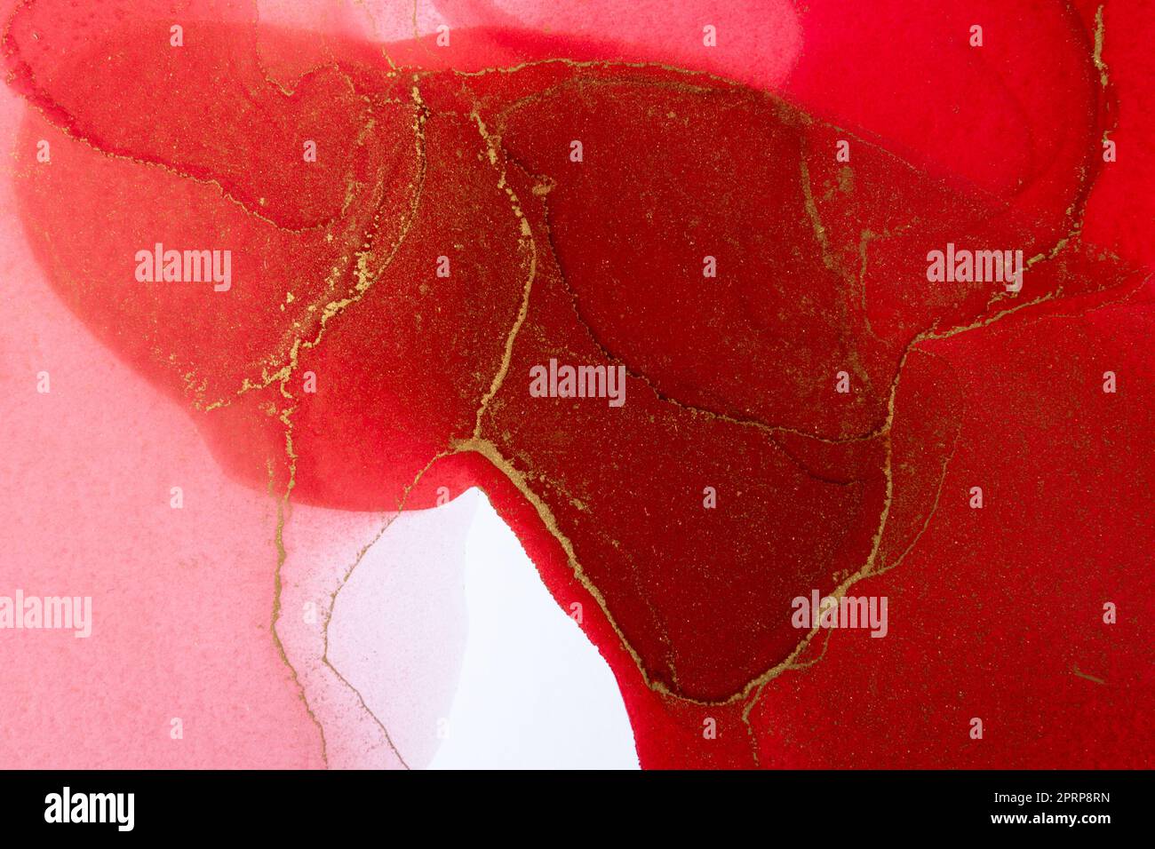Abstract alcohol ink fluid art background. Red color with gold Stock ...