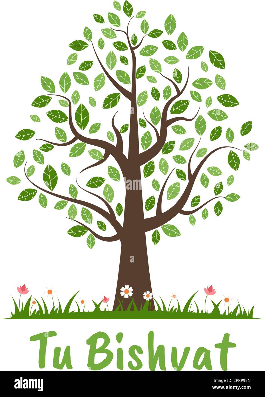 Tu BiShvat Template Hand Drawn Cartoon Flat Illustration Blooming tree ...