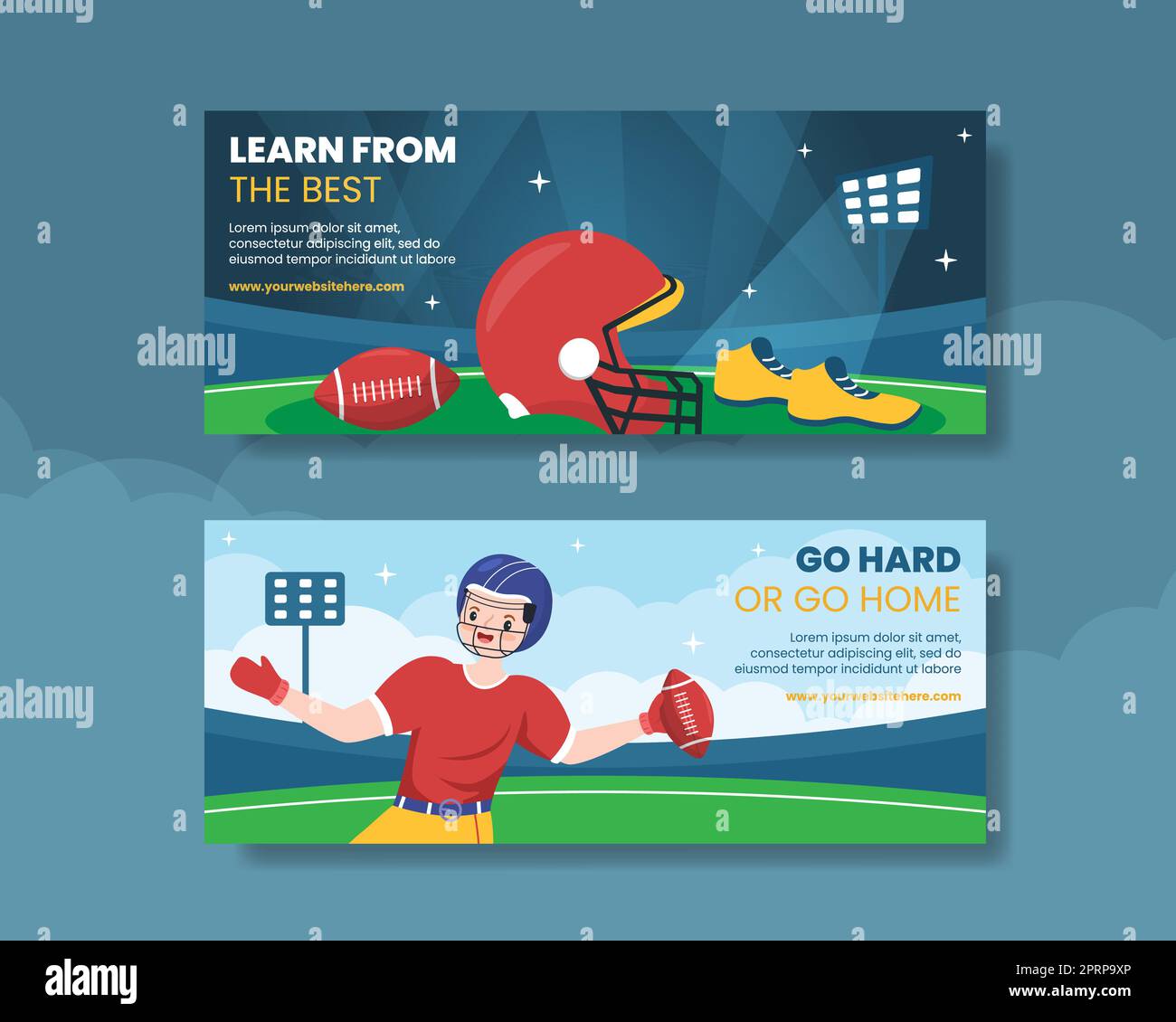 American Football Sports Player Horizontal Banner Template Hand Drawn ...