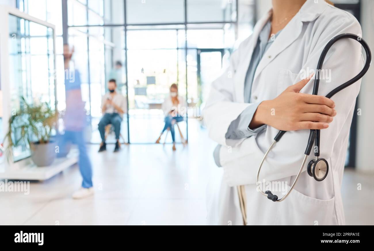 Medical healthcare doctor, woman worker or employee arms crossed ...