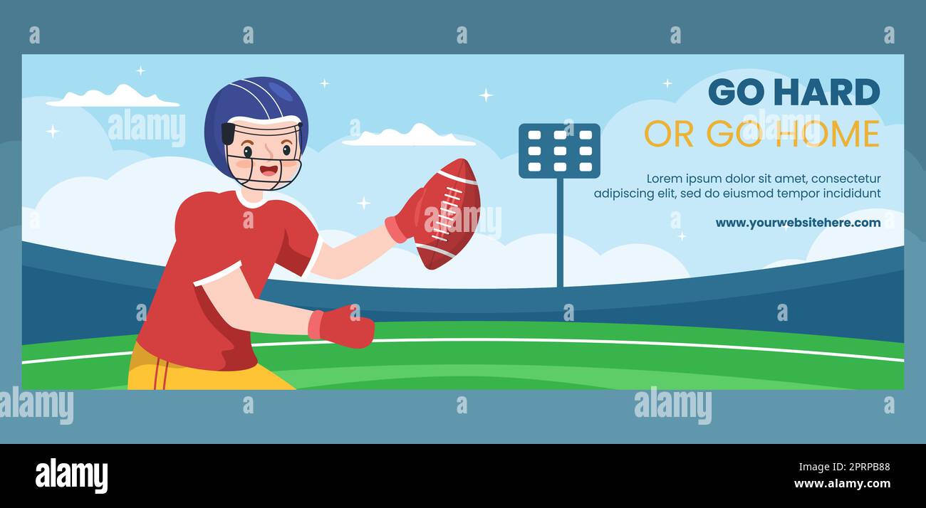 American Football Sports Player Cover Template Hand Drawn Cartoon Flat ...