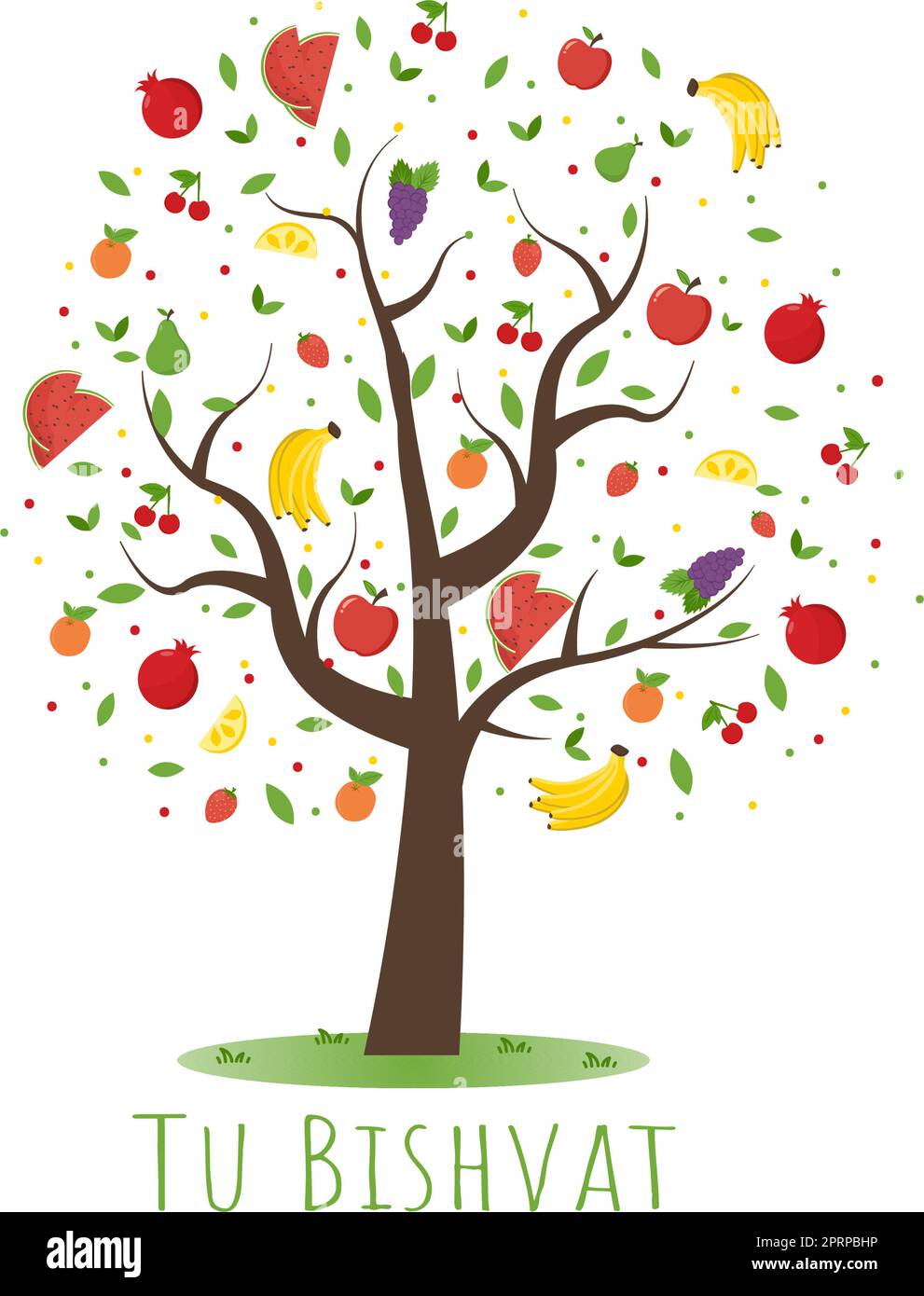 Tu BiShvat Template Hand Drawn Cartoon Flat Illustration Blooming tree ...