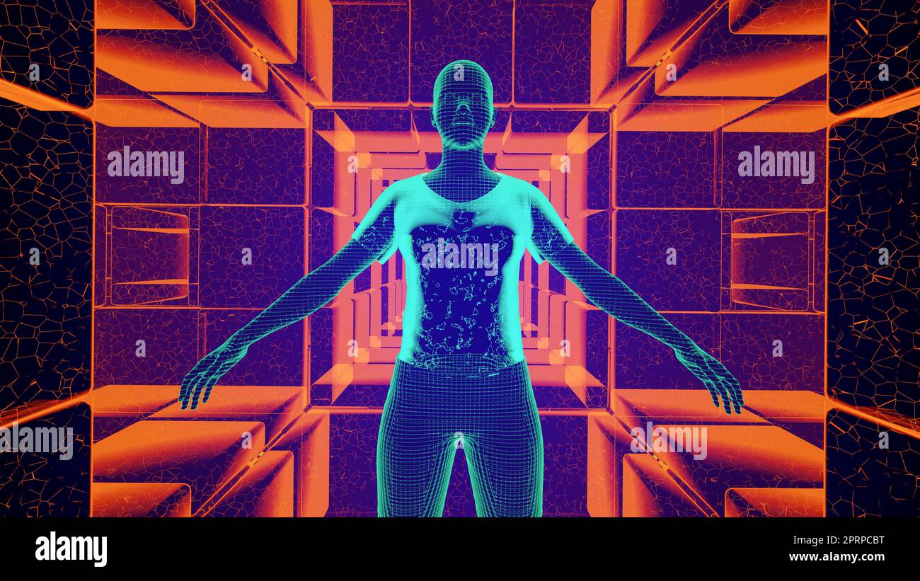 human hologram in cyberspace tunel futuristic imagination artificial ...