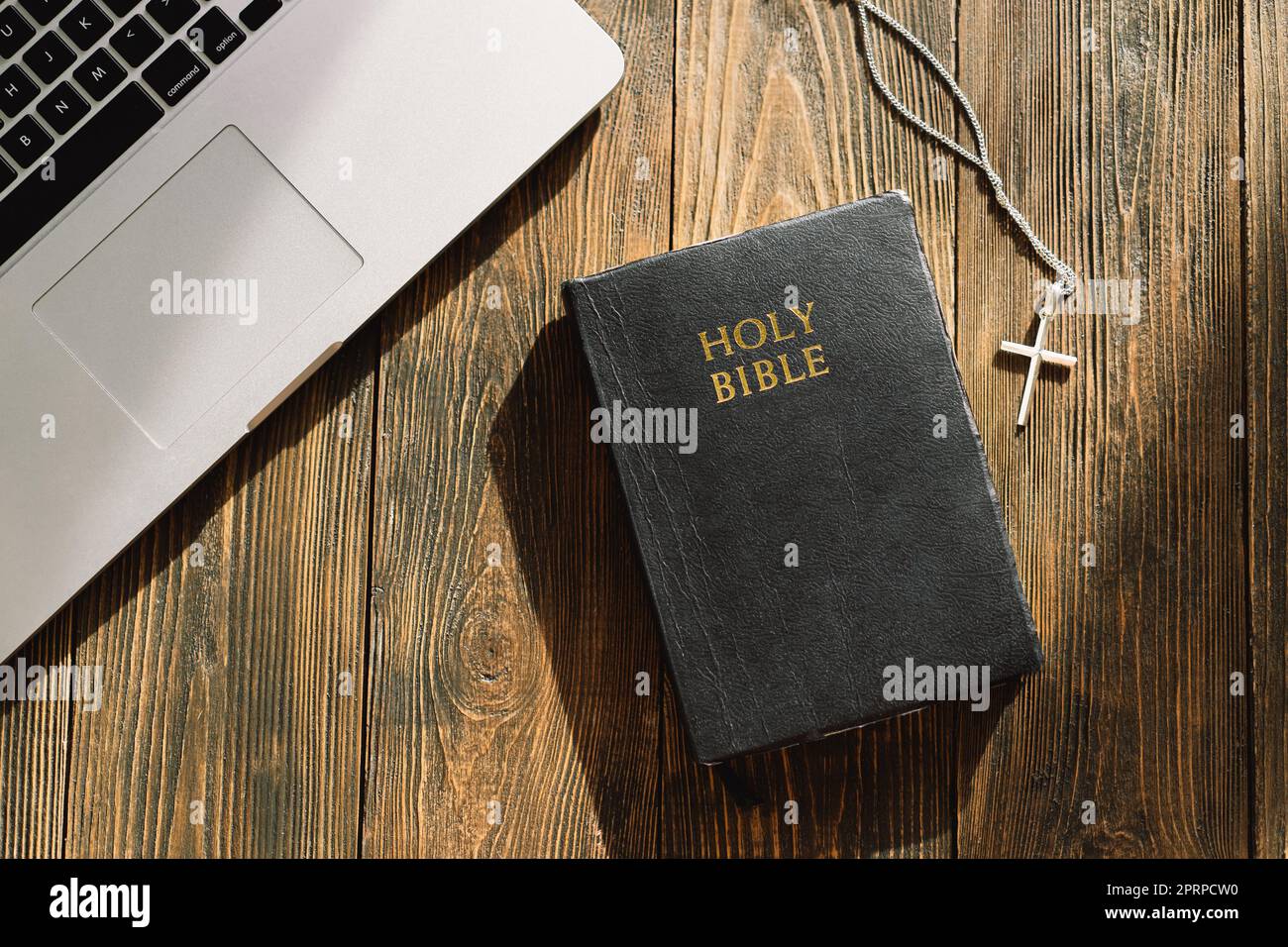 Church online Sunday new normal concept. Bible, cell phone and earbuds ...