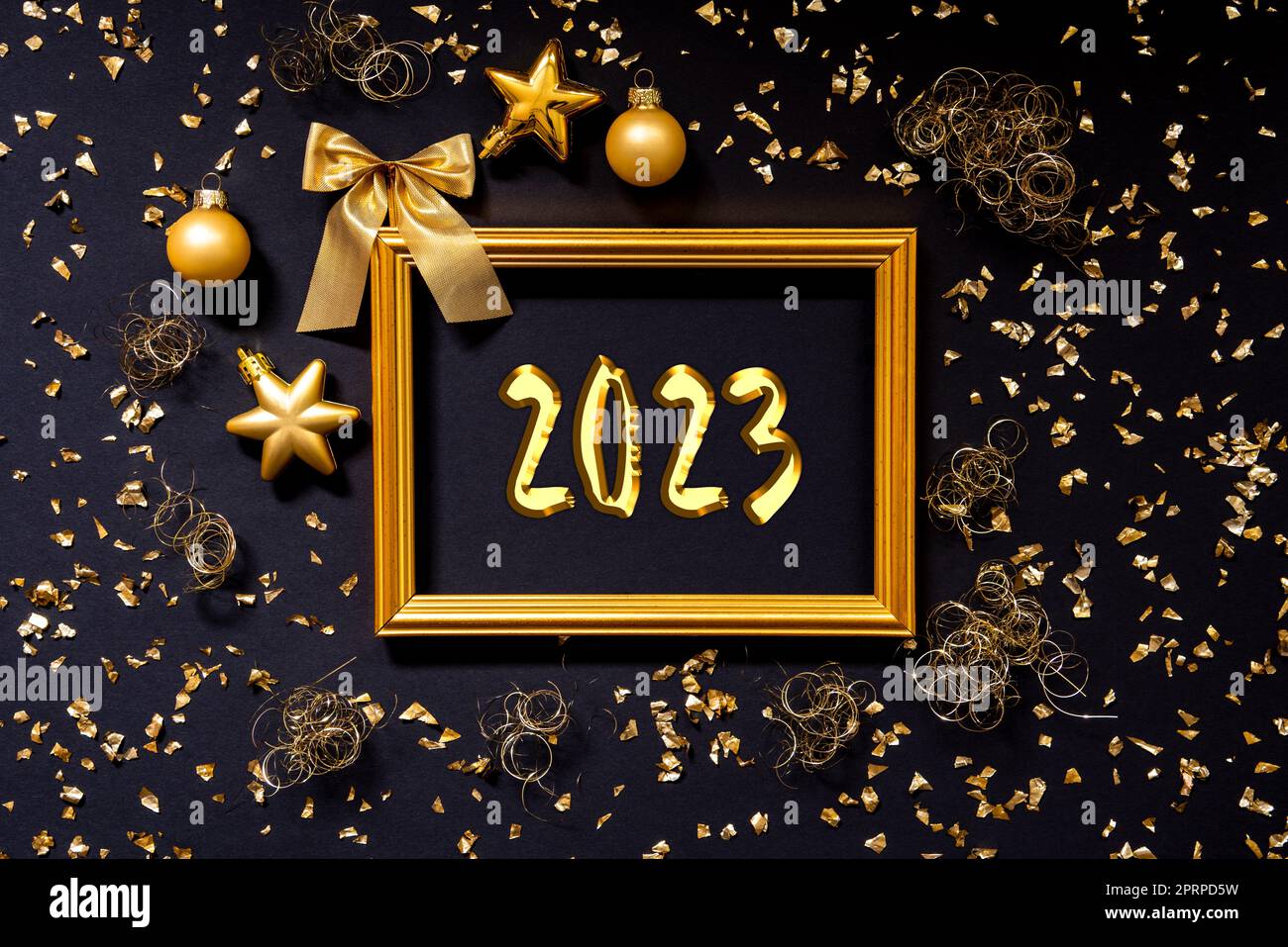 Frame With Text 2023. Golden Christmas Decoration And Ornament Like ...
