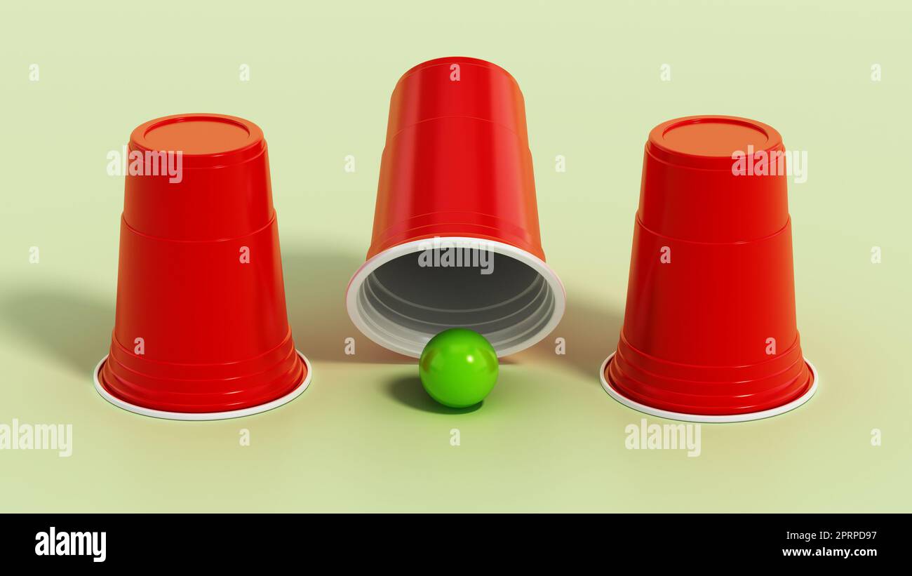 Cup and ball guessing game. 3D illustration Stock Photo - Alamy
