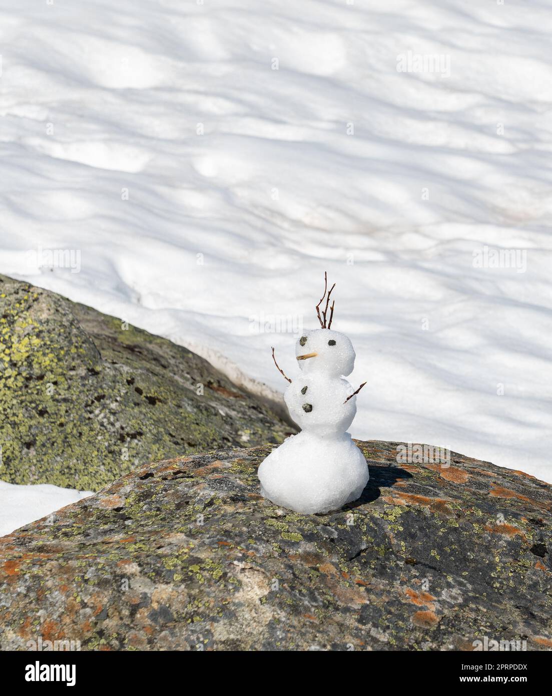 Cute little snowman on a rock Stock Photo - Alamy