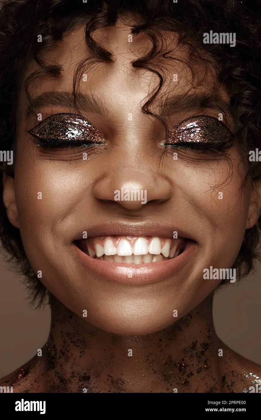 Portrait of a girl with emotion on her face. Joy. Photo taken in studio ...