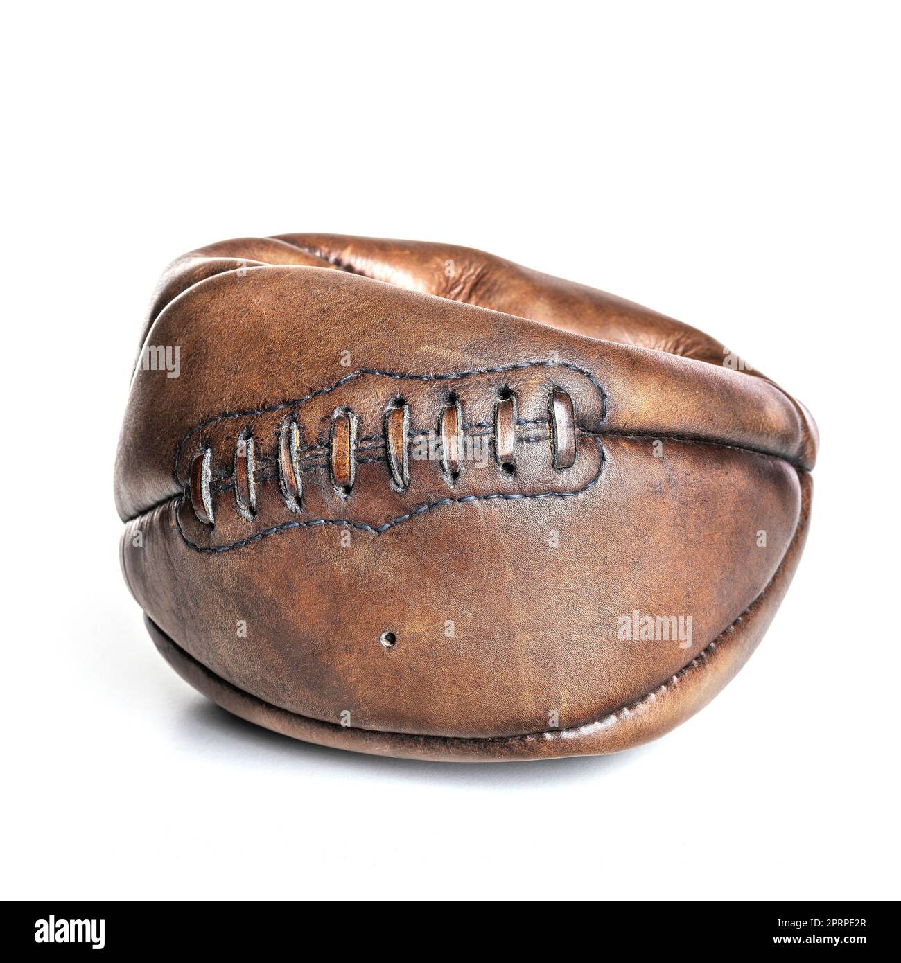 deflated vintage soccer leather ball on white background Stock Photo ...