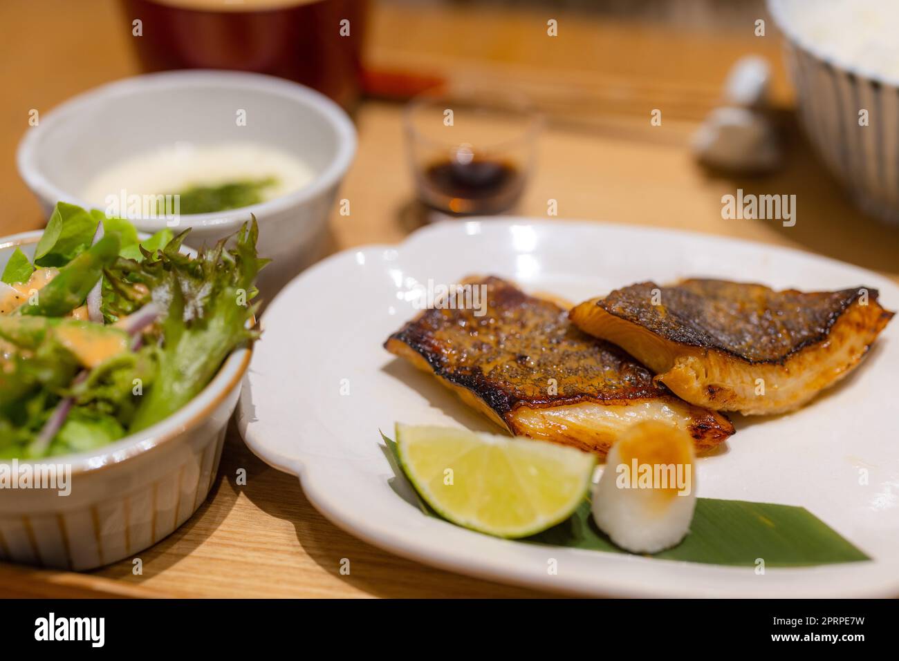Mackerel fish fillet marinated in miso and grilled, Japanese cuisine ...