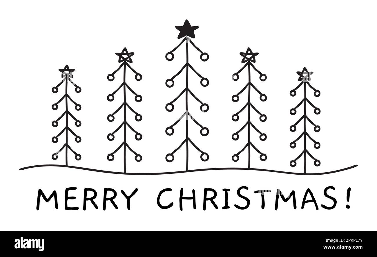 Tangled scribble Christmas Pine Tree forest banner hand drawn with thin ...