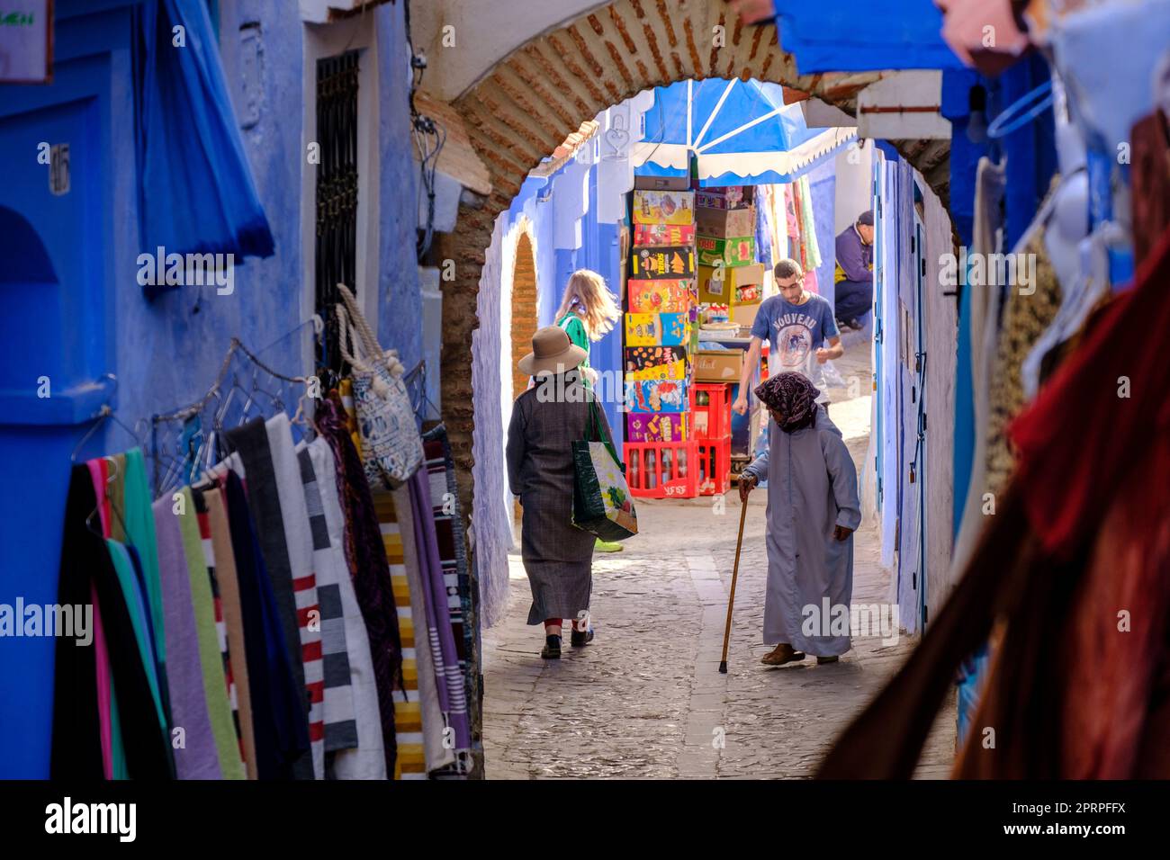 shopping street, blue town, Chefchaouen, morocco, africa morocco ...