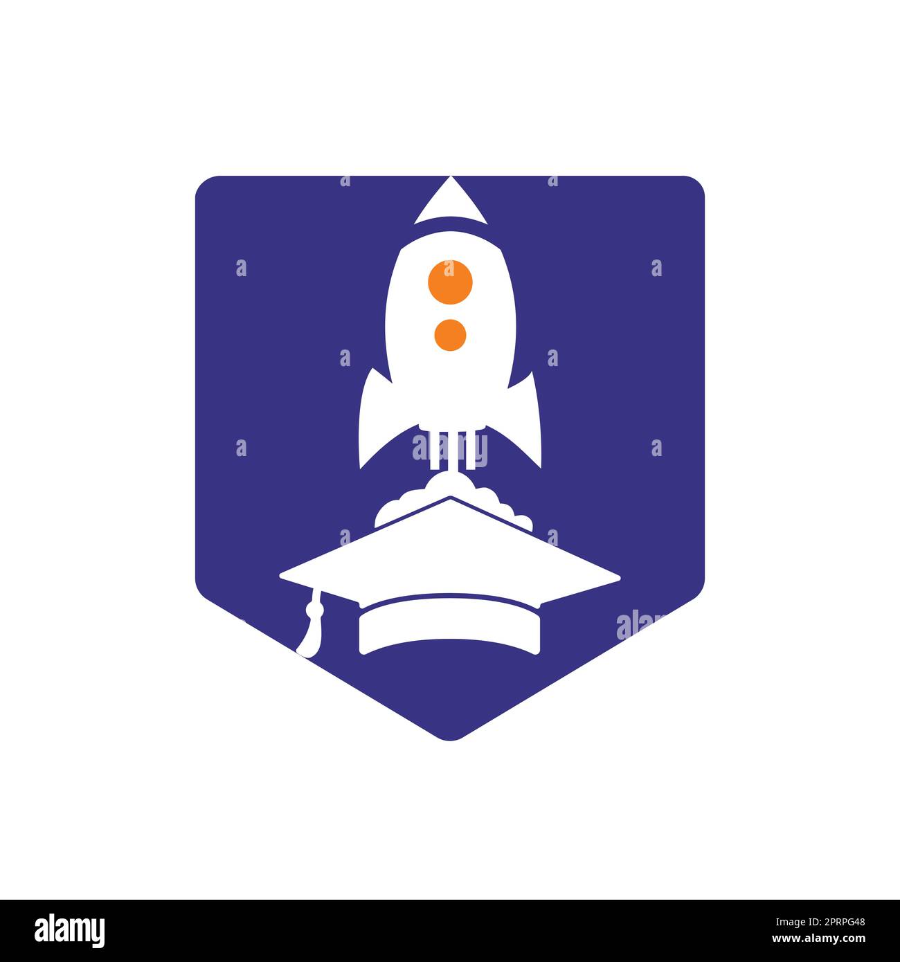 Graduation cap with rocket vector logo design. Rocket learning vector ...