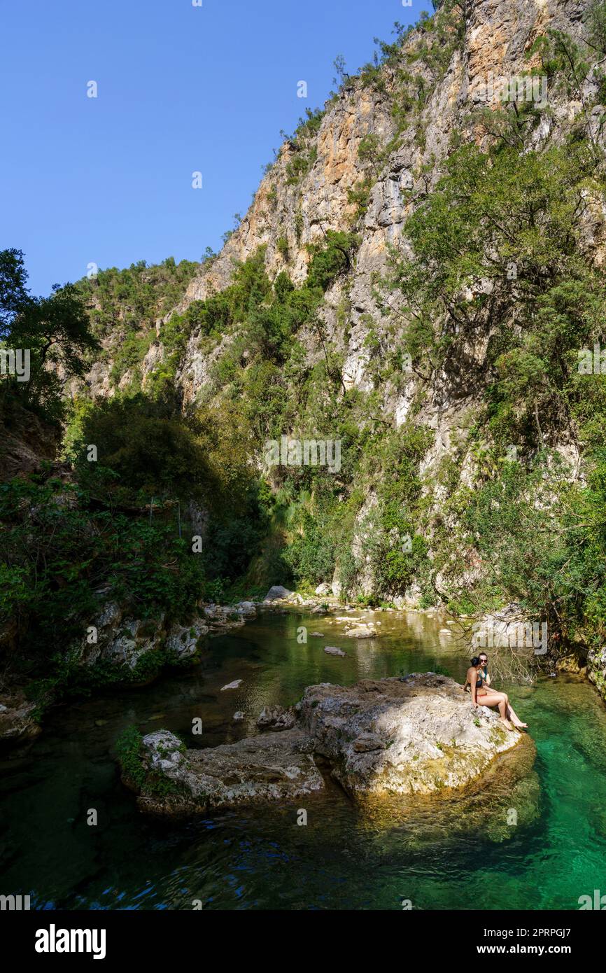 hikers bathing in the river, God's Bridge, Akchour, Talassemtane Nature ...
