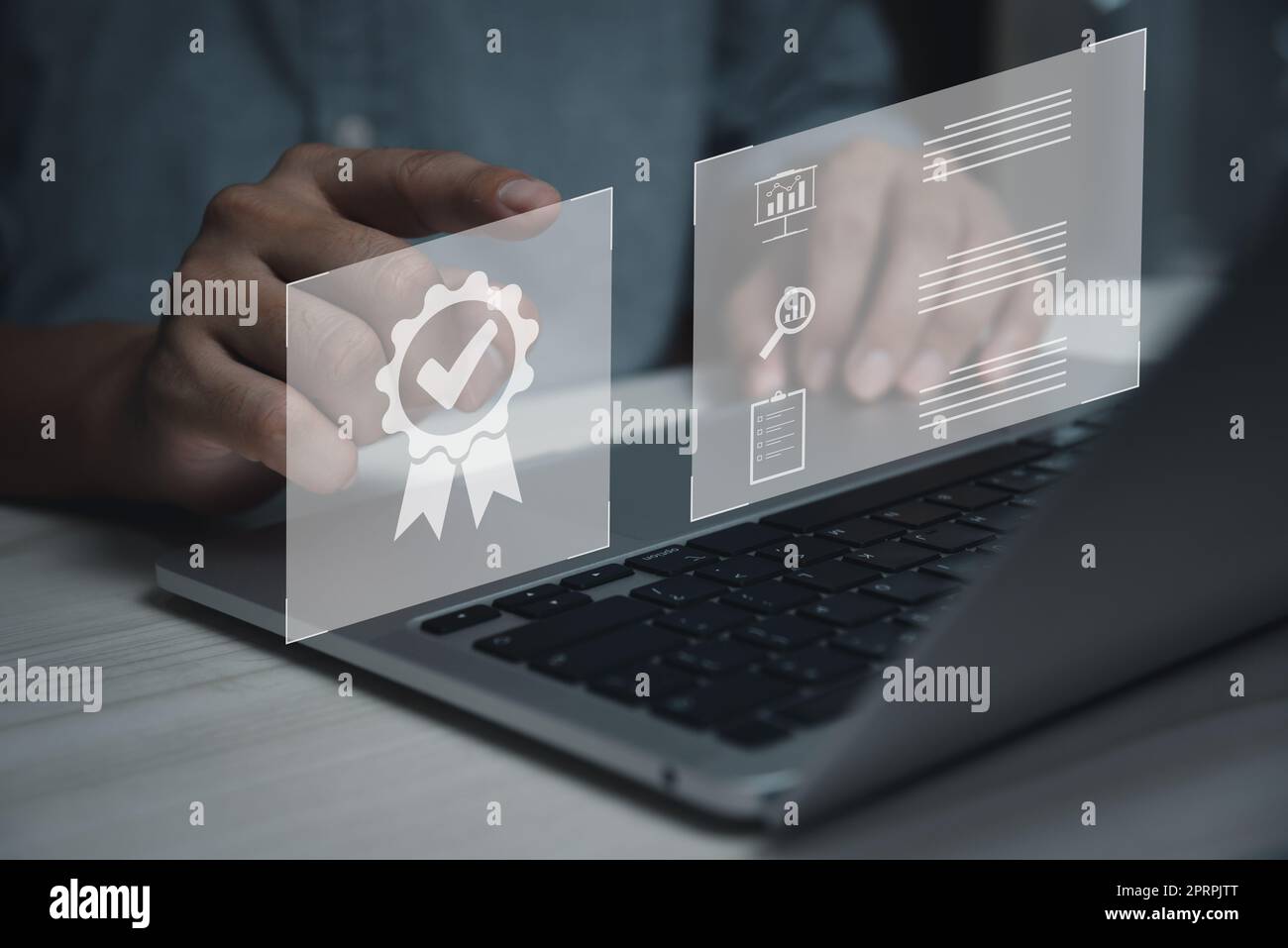 Hand shows the sign service Quality assurance , Guarantee, Standards ...