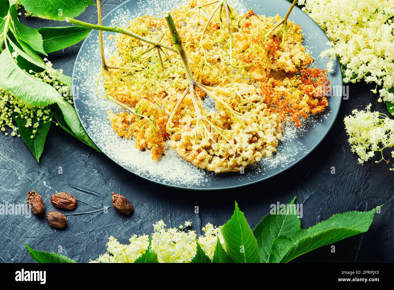 Fried elderflower,seasonal food Stock Photo - Alamy