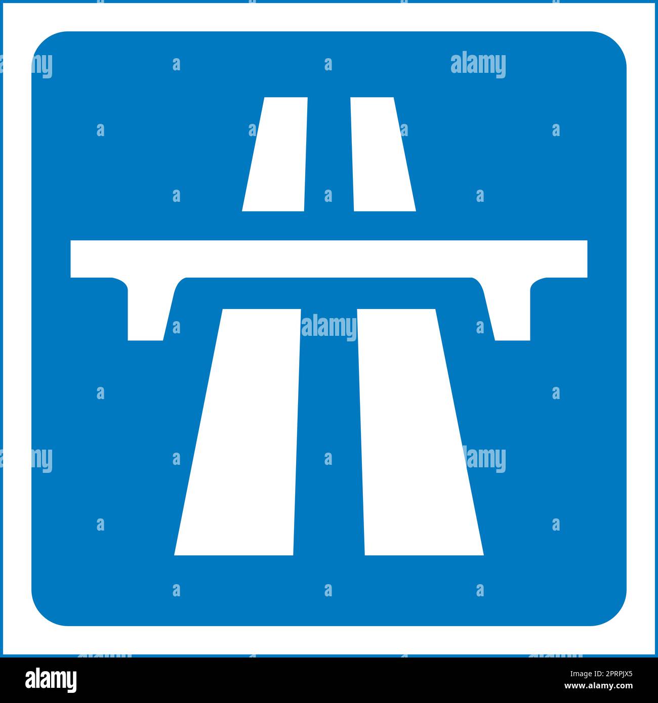 A typical blue and white motorway highway sign over a white background ...