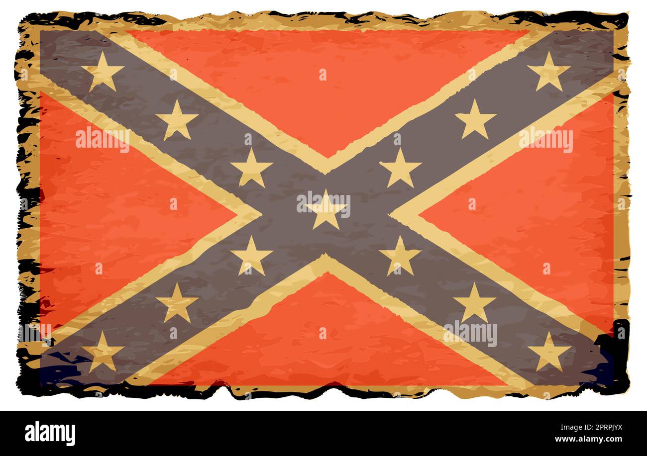 A confederate flag set on a parchment background of browns shades and ...