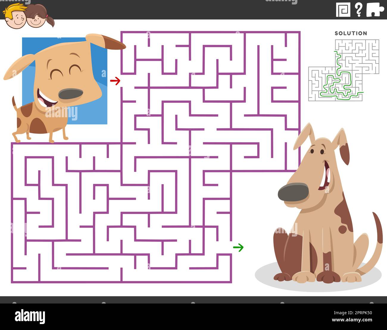 maze puzzle with cartoon adult dog and little puppy Stock Vector Image ...