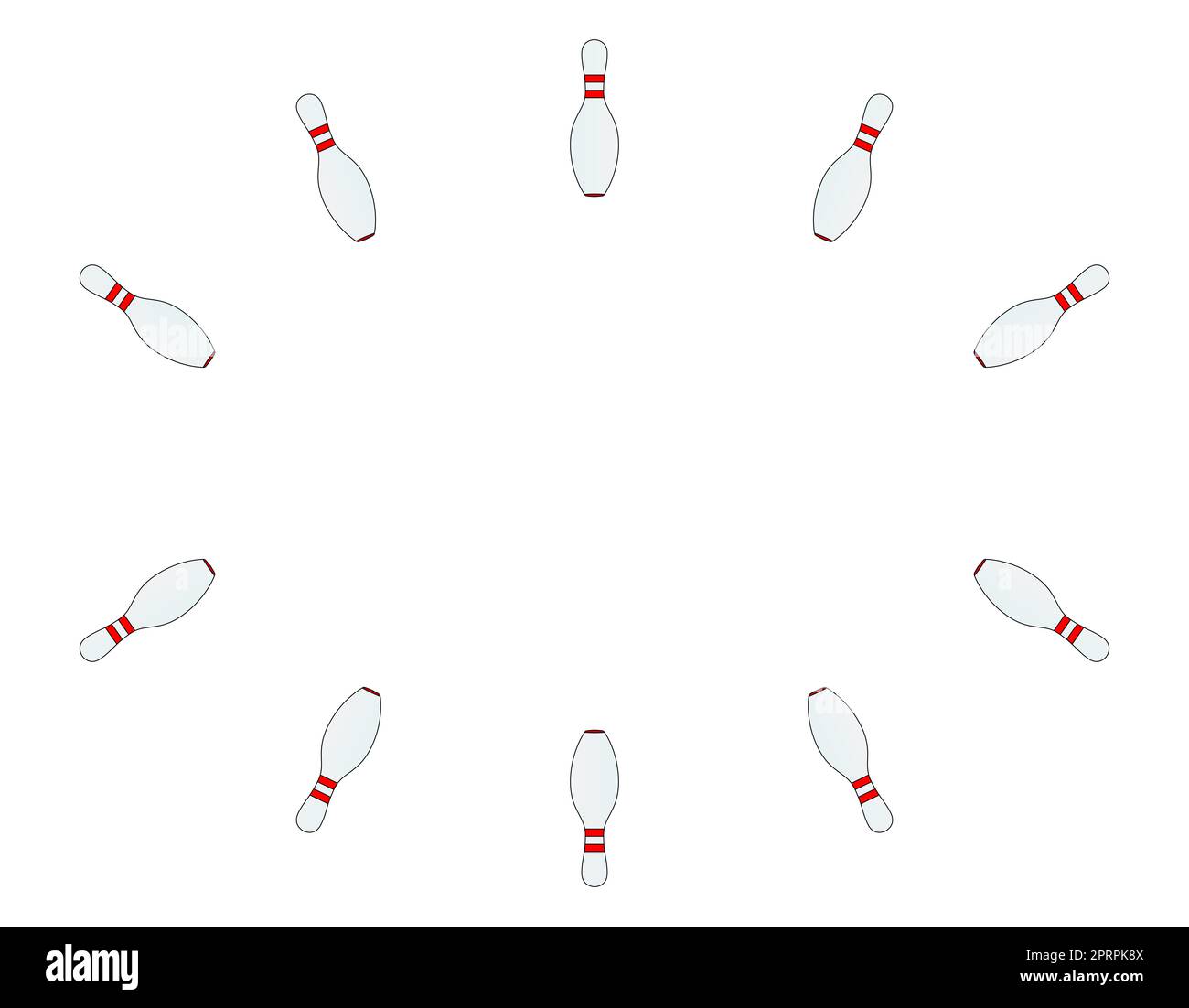 Ten pins set out as a ten pin background over a white backdrop Stock ...