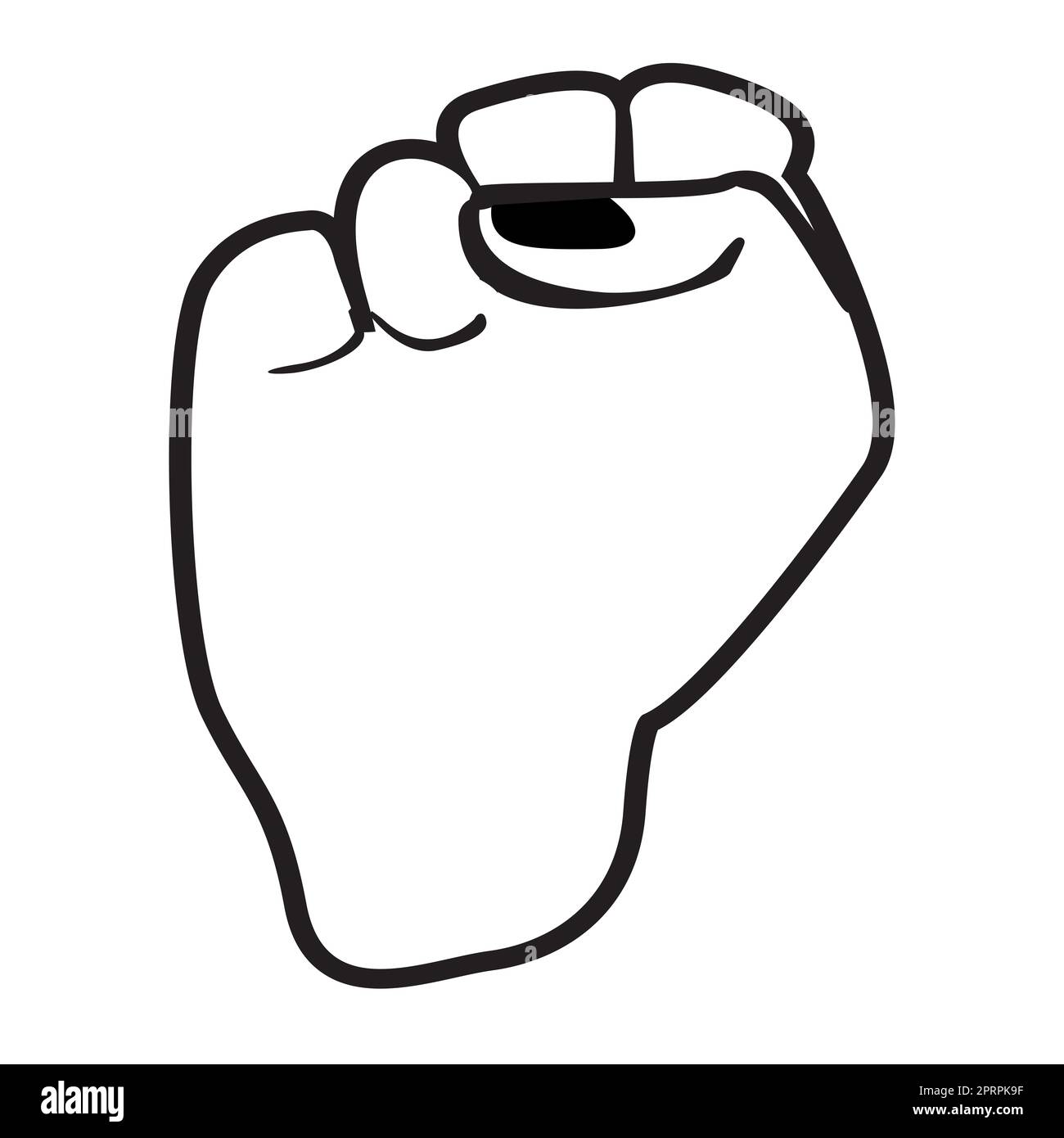 A white drawing in black outline of a power fist isolated on a white ...