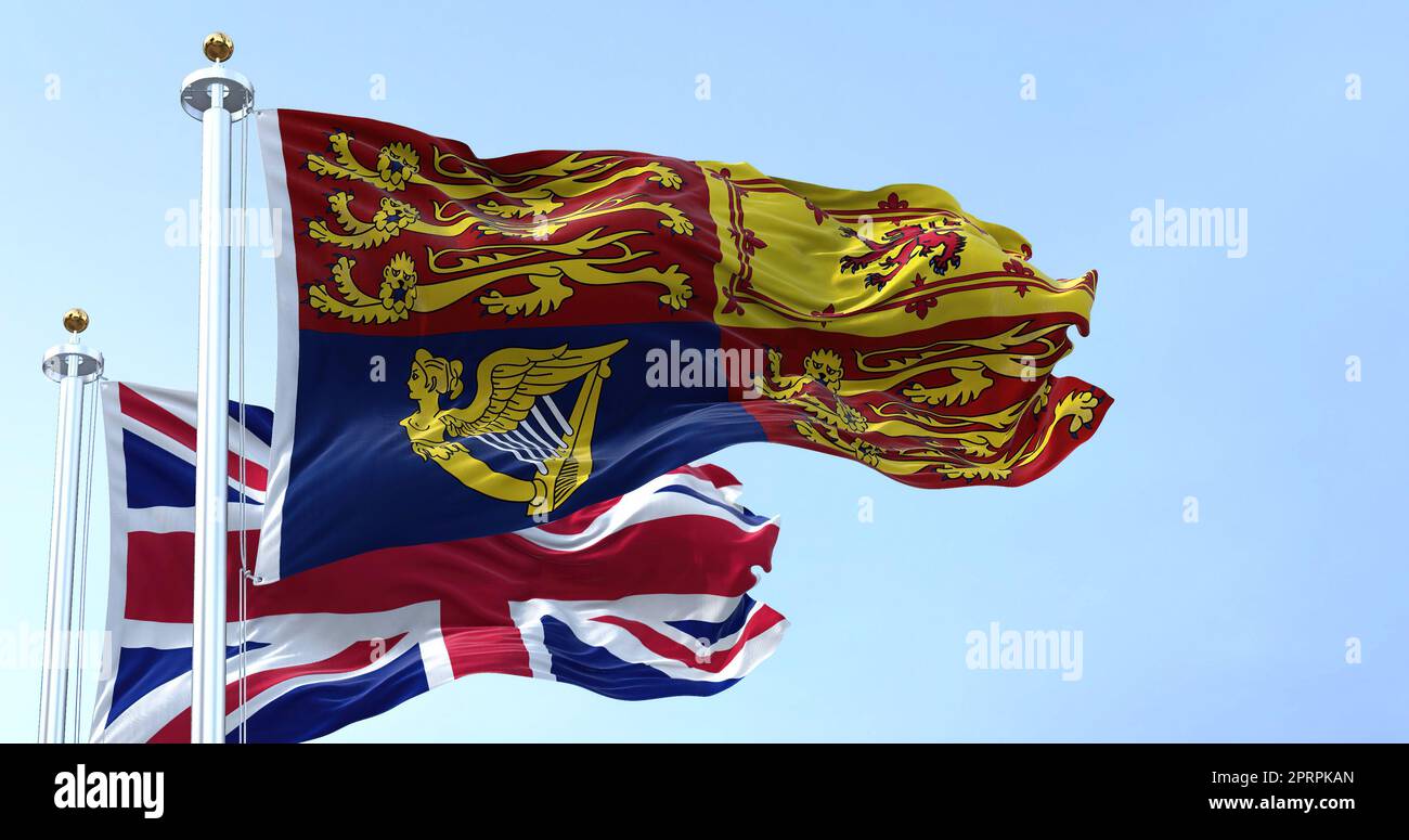 The Royal Standard of the United Kingdom waving the wind along with the ...