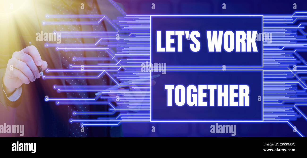 Conceptual display Let S Is Work Together. Word Written on Unite and ...
