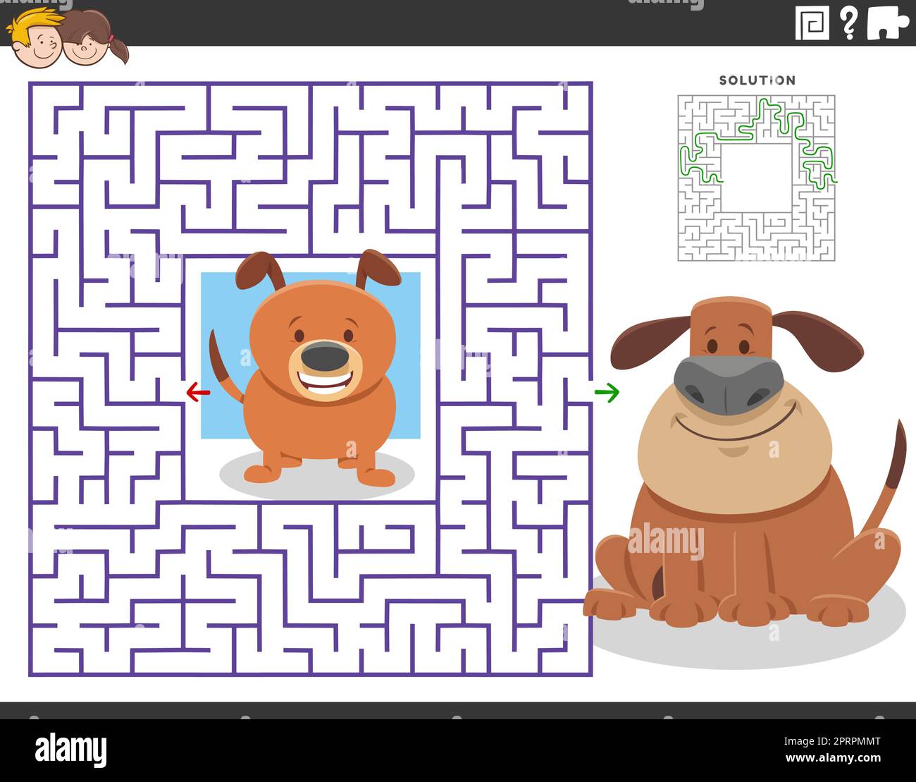 maze puzzle with cartoon adult dog and little puppy Stock Vector Image ...