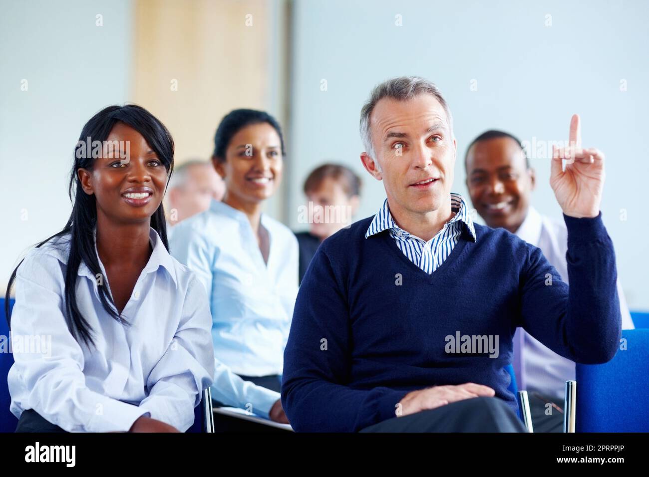Woman raising finger question hi-res stock photography and images - Alamy