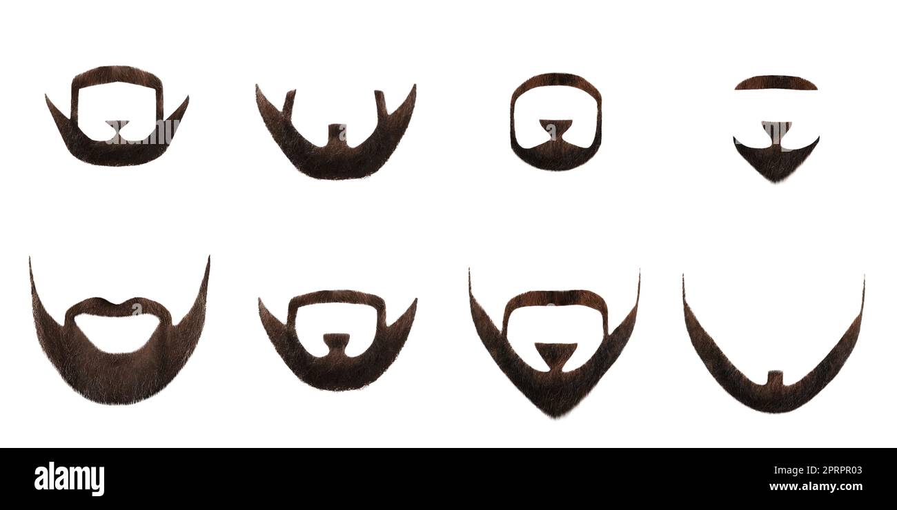 Set with stylish beard on white background, men's fashion. Banner ...