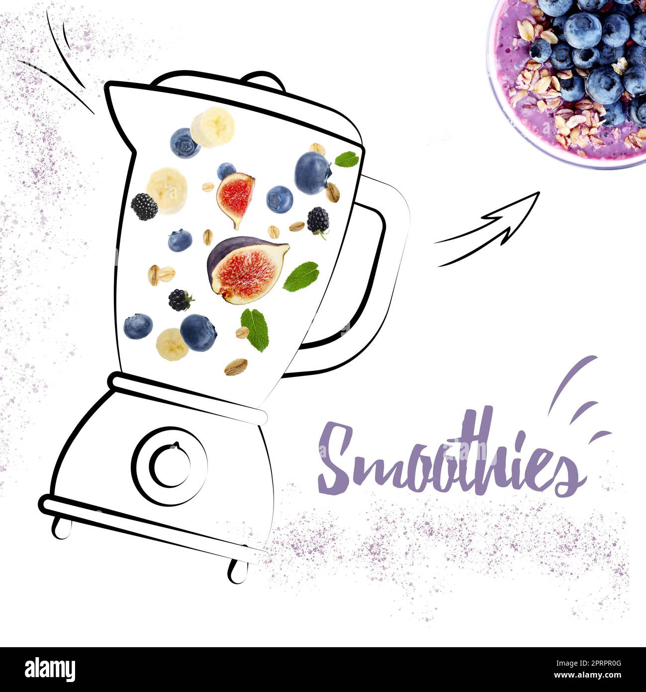 Drawing of blender and different tasty fresh ingredients for smoothie ...