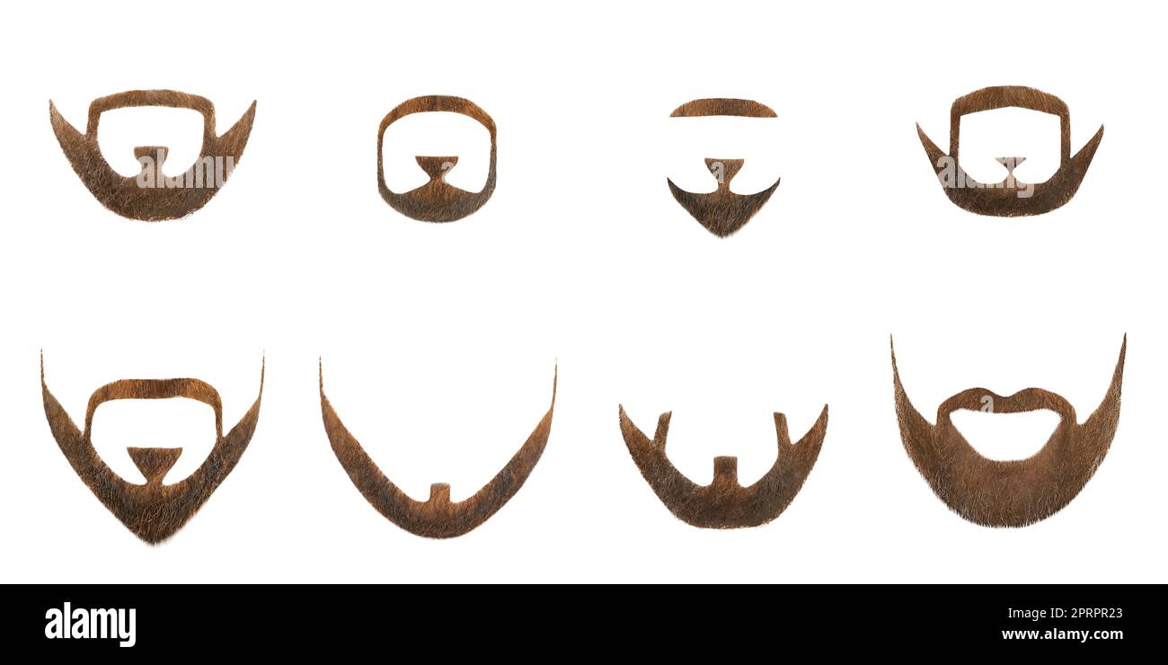Set with stylish beard on white background, men's fashion. Banner ...
