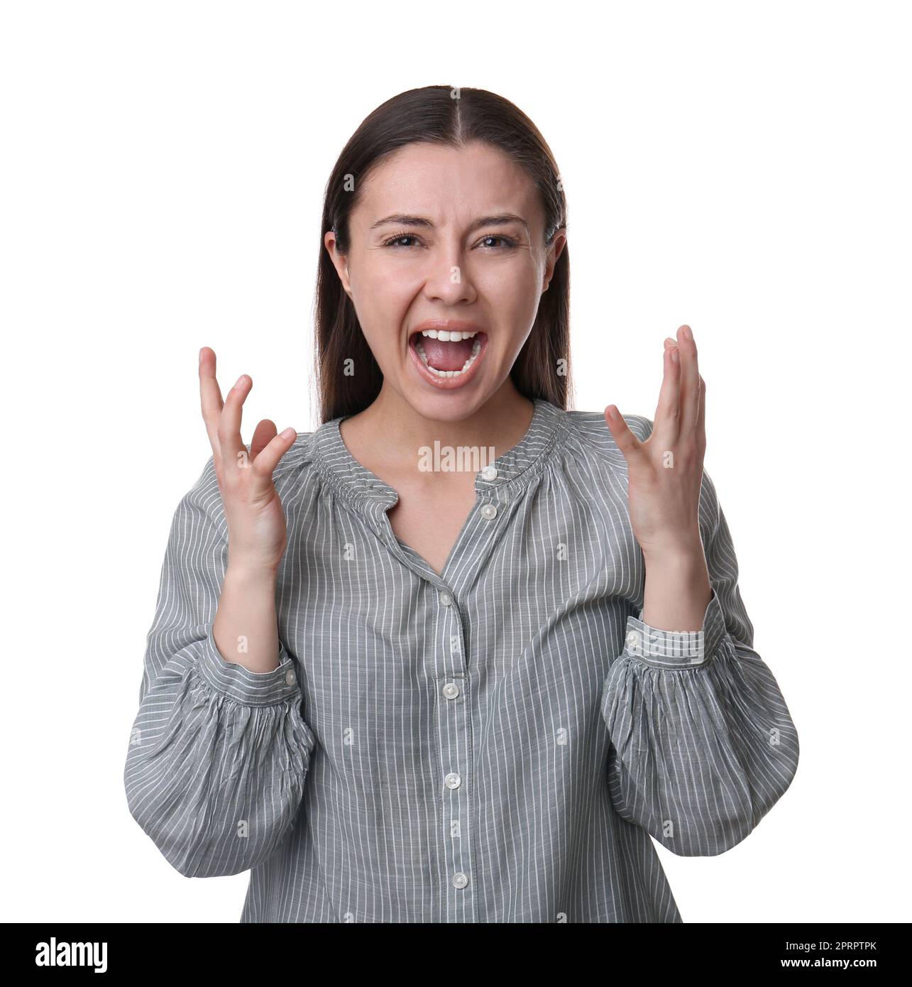Portrait of emotional young woman on white background. Personality ...