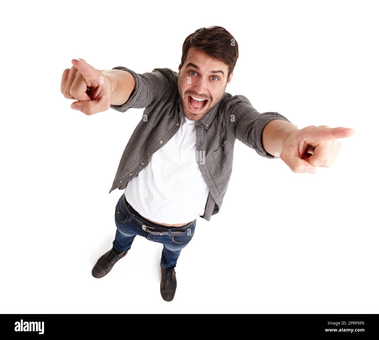 The excitement of success. High-angle portrait of an excited young man ...