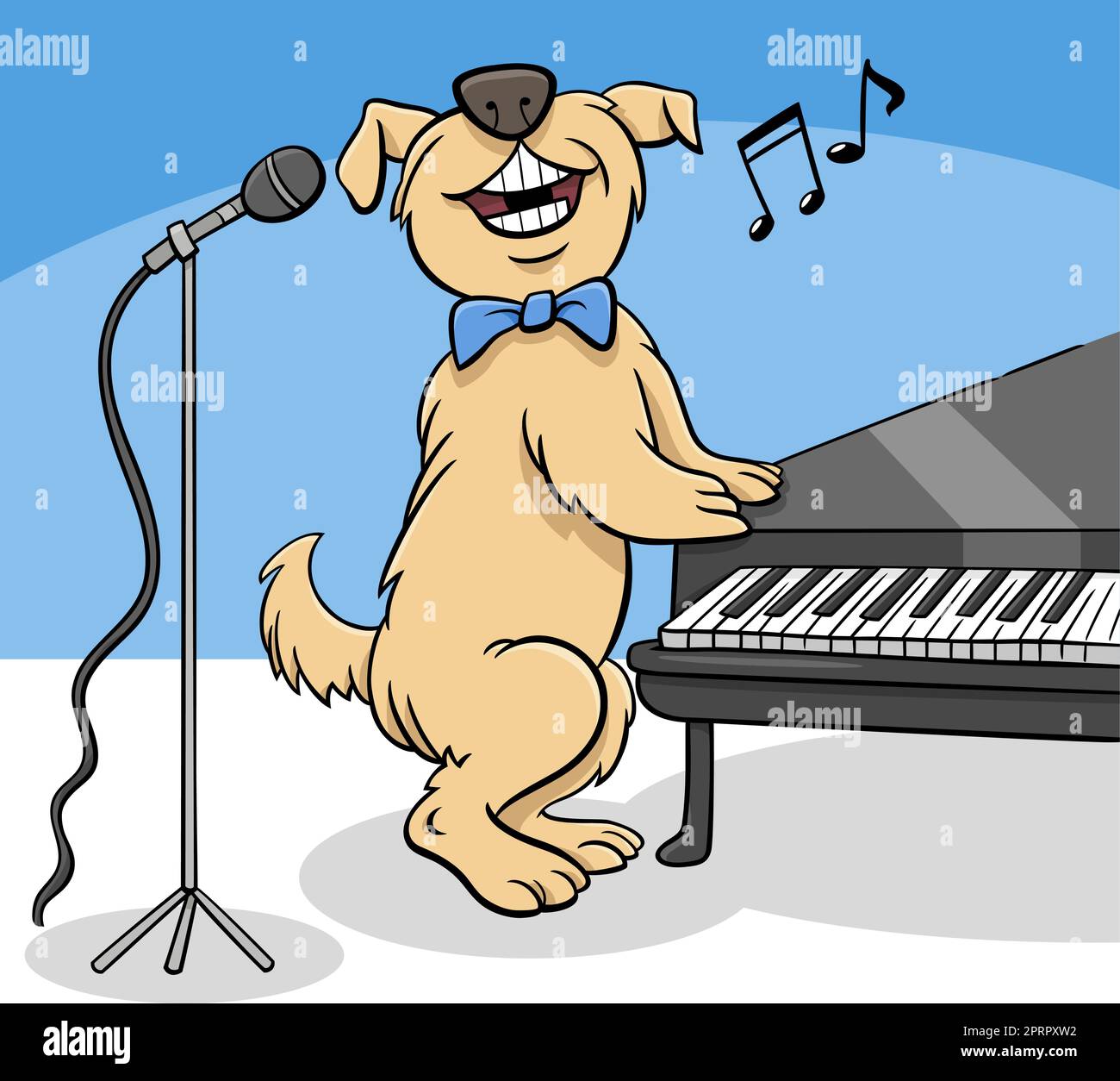 cartoon dog comic animal character singing at the piano Stock Vector ...