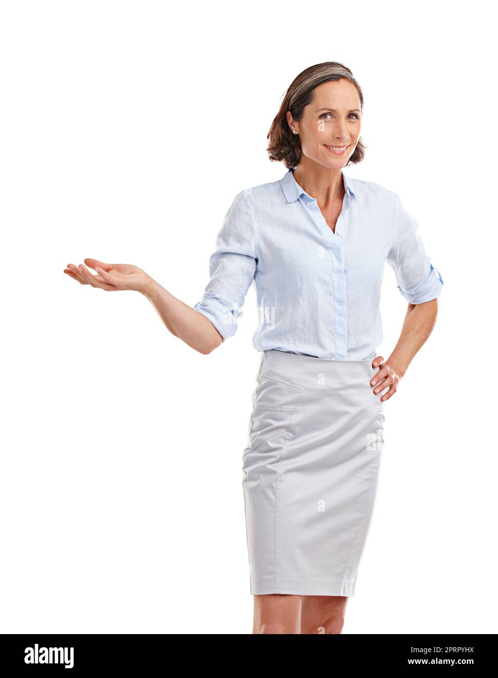 May I present...Cropped studio portrait of a well-dressed mature woman ... May I present...Cropped studio portrait of a well-dressed mature woman ...