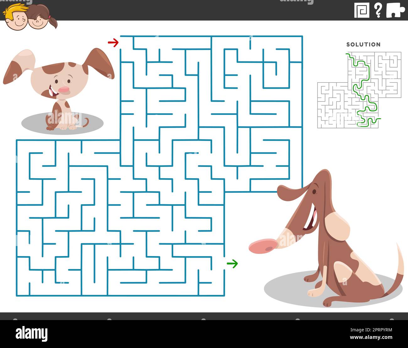 maze puzzle with cartoon adult dog and cute little puppy Stock Vector ...