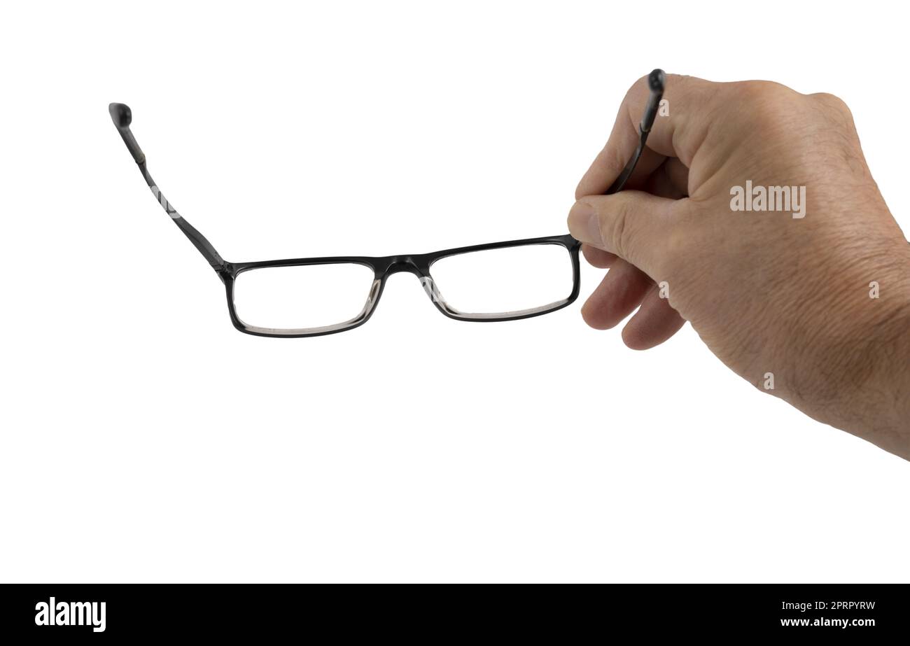 a pair of eyeglasses in a man's hand on a transparent background Stock ...