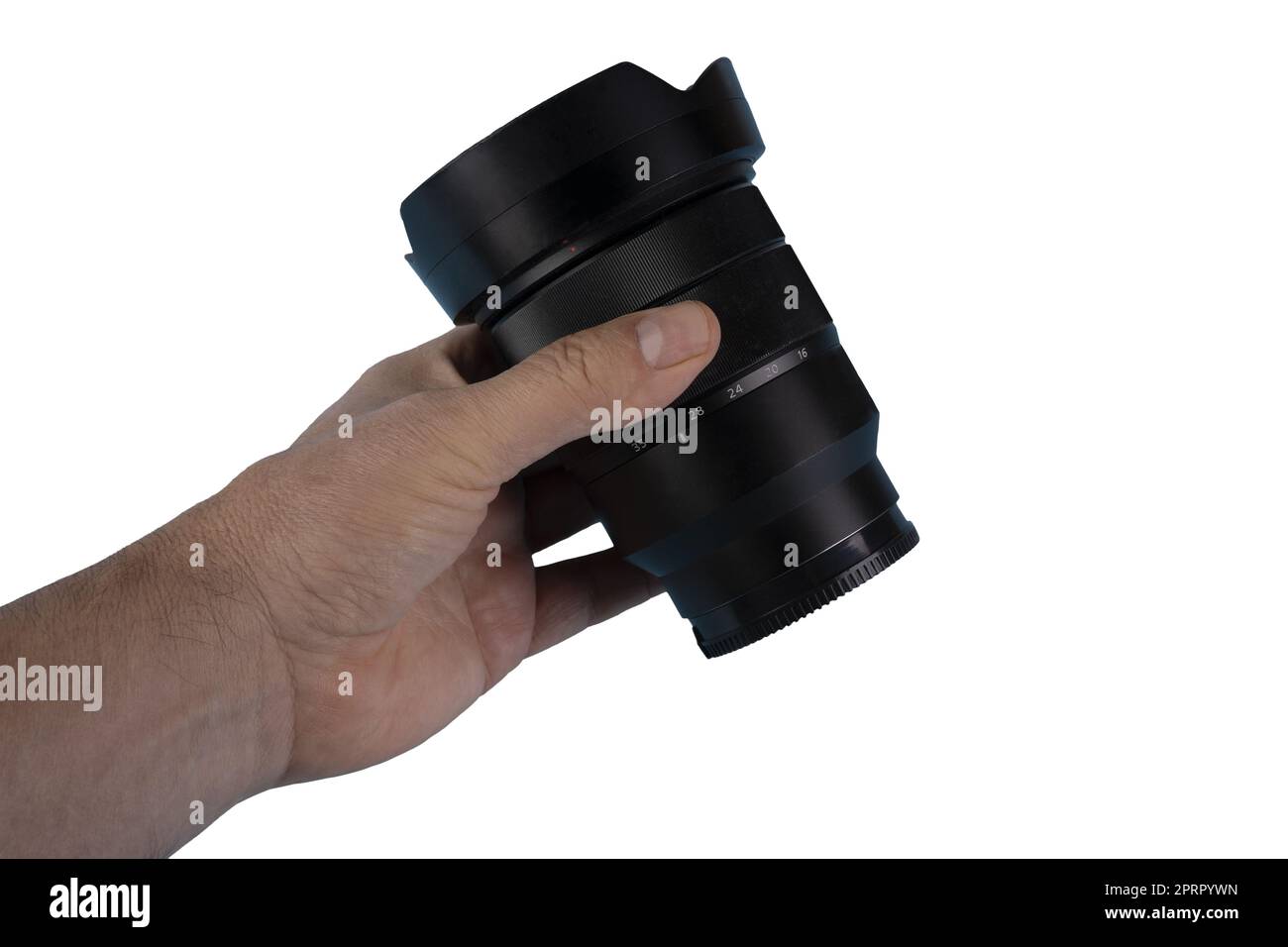 a lens for the camera in a male hand on a transparent background Stock ...