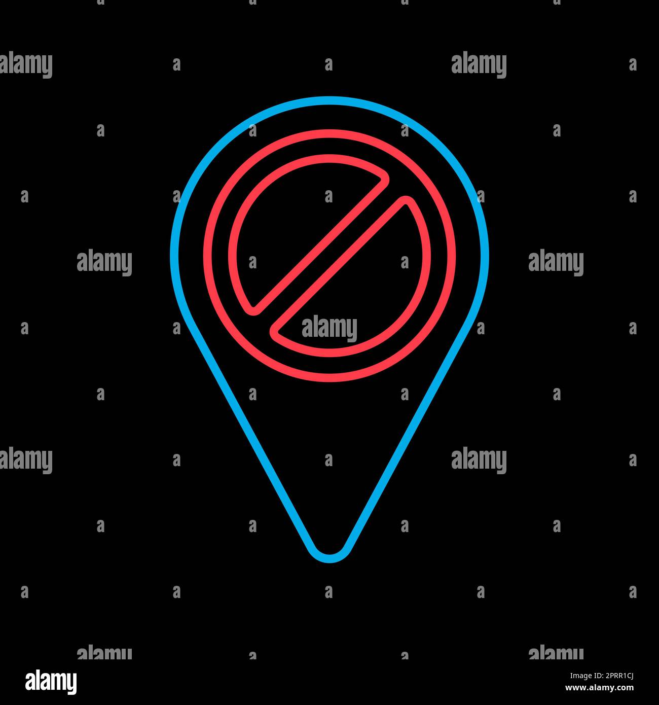 Forbidden pin map isolated on black background icon. Map pointer ...