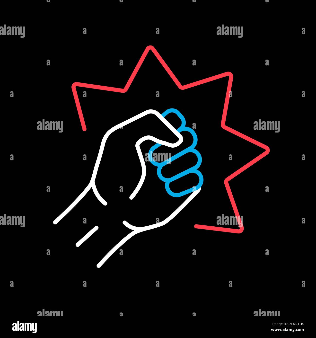 Punch, raised up clenched fist vector isolated on black background icon ...