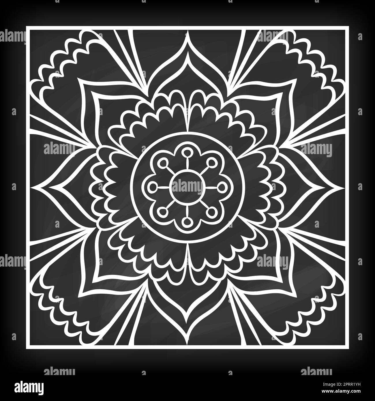 Doodle mandala flower on chalkboard. Outline floral design element ...