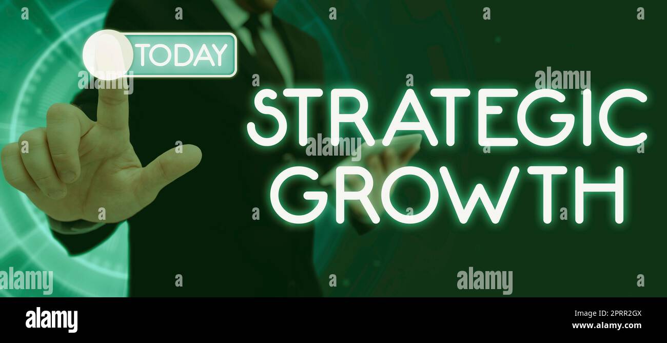 Text sign showing Strategic Growthcreate plan or schedule to increase ...